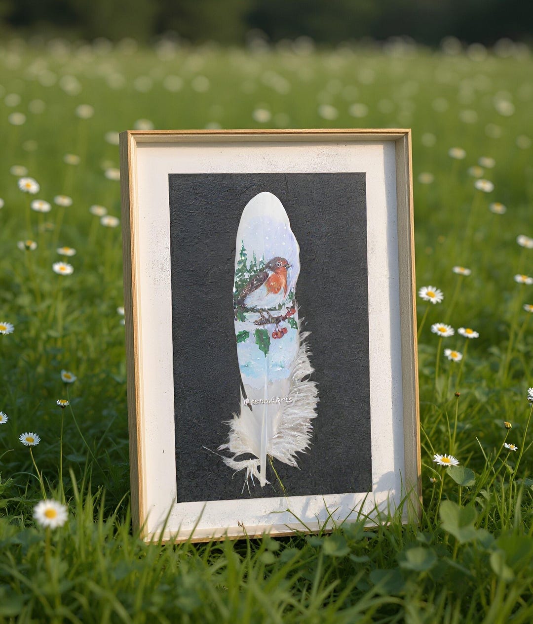 Hand-painted Feather Art: Robin Bird Acrylic Micro Painting - Etsy