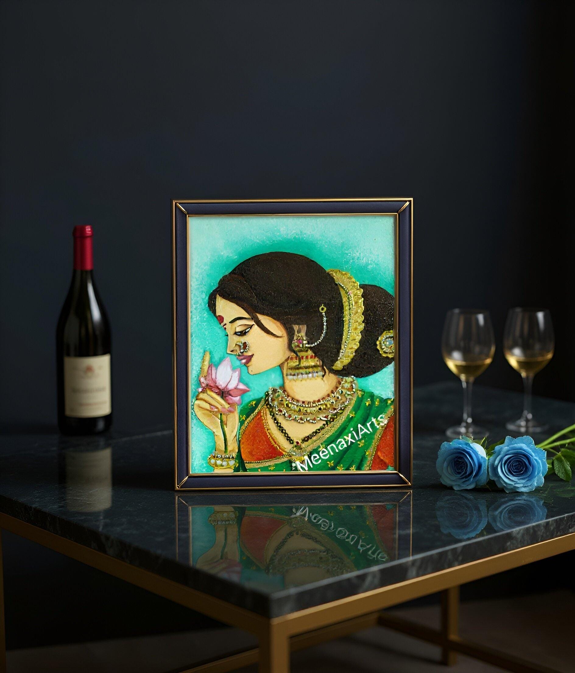 Marathi Lady With Lotus Painting: Traditional Indian Woman Acrylic Art ...