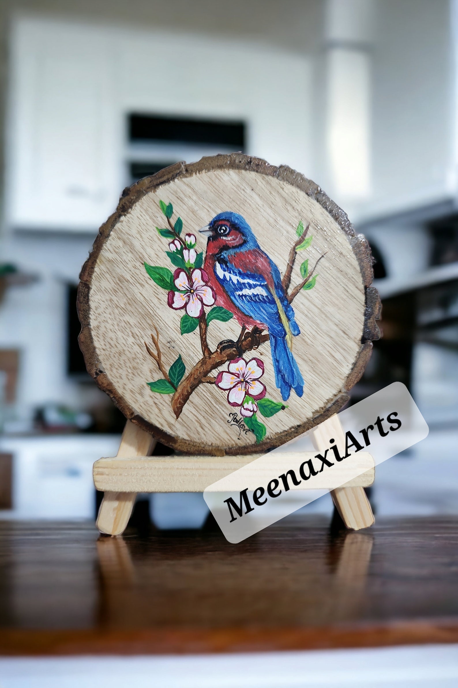 Hand-painted Bird Wood Slice Art: Rustic Tabletop Decor - Etsy