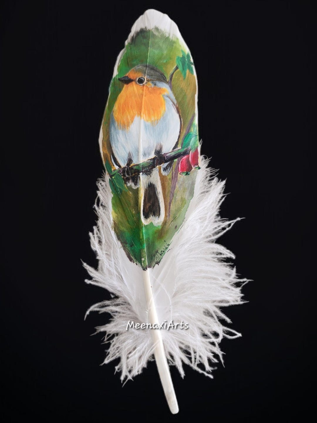 Painted Feather Robin Hand Painted Bird Feather Artwork Gift for Her ...