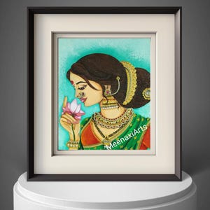 Marathi Lady With Lotus Painting: Traditional Indian Woman Acrylic Art ...