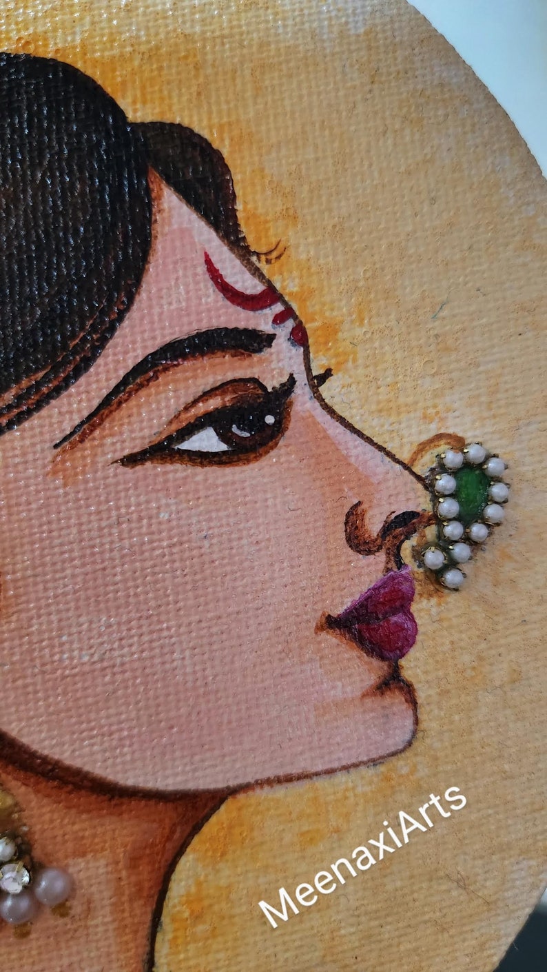 Marathi Lady Acrylic Painting: Indian Culture Art, 6x6 Circle Canvas ...