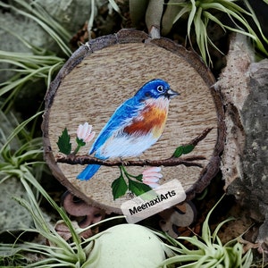 Wood Slice Blue Bird Acrylic Painting Hand Painted on Wood With Easel ...
