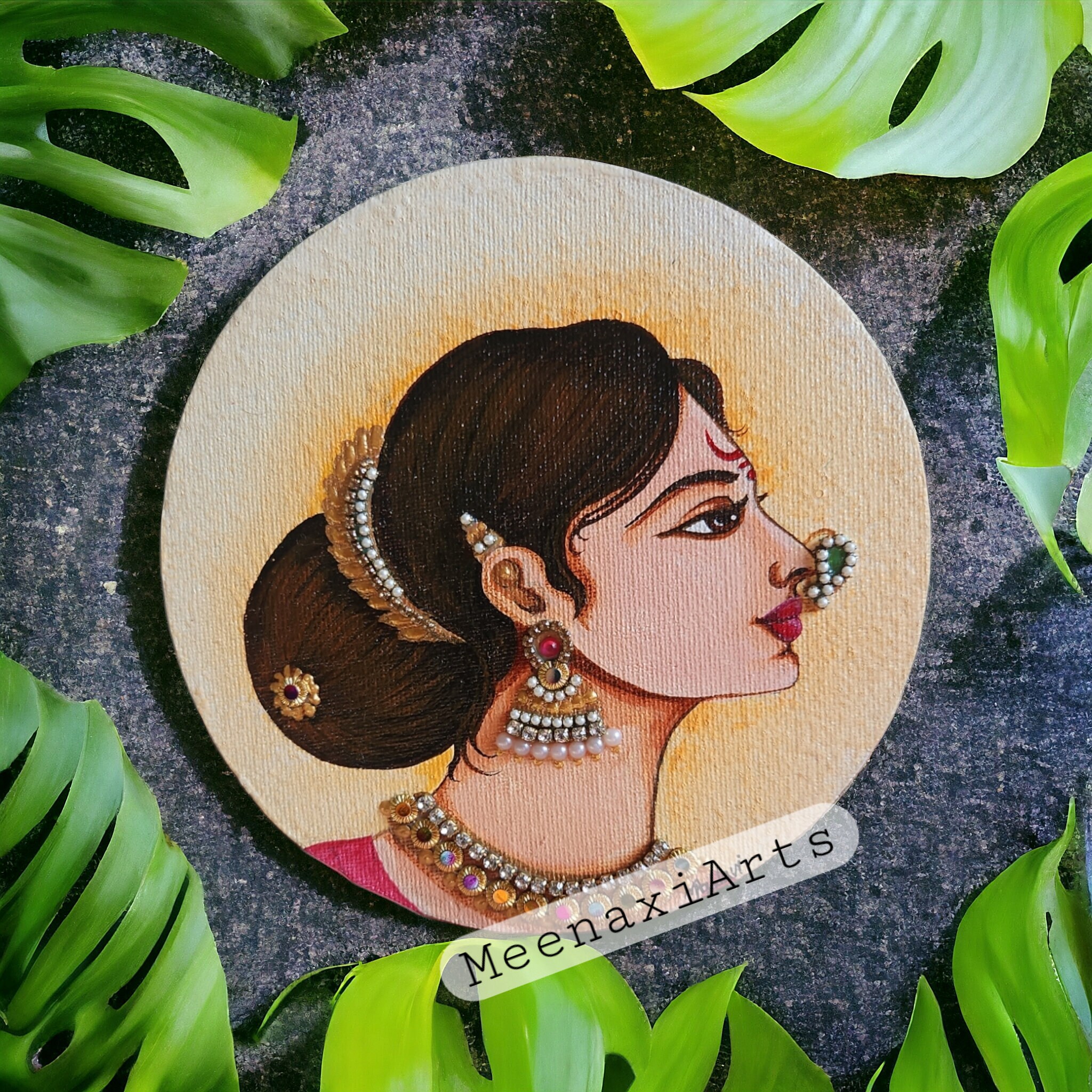 Marathi Lady Acrylic Painting: Indian Culture Art, 6x6 Circle Canvas ...