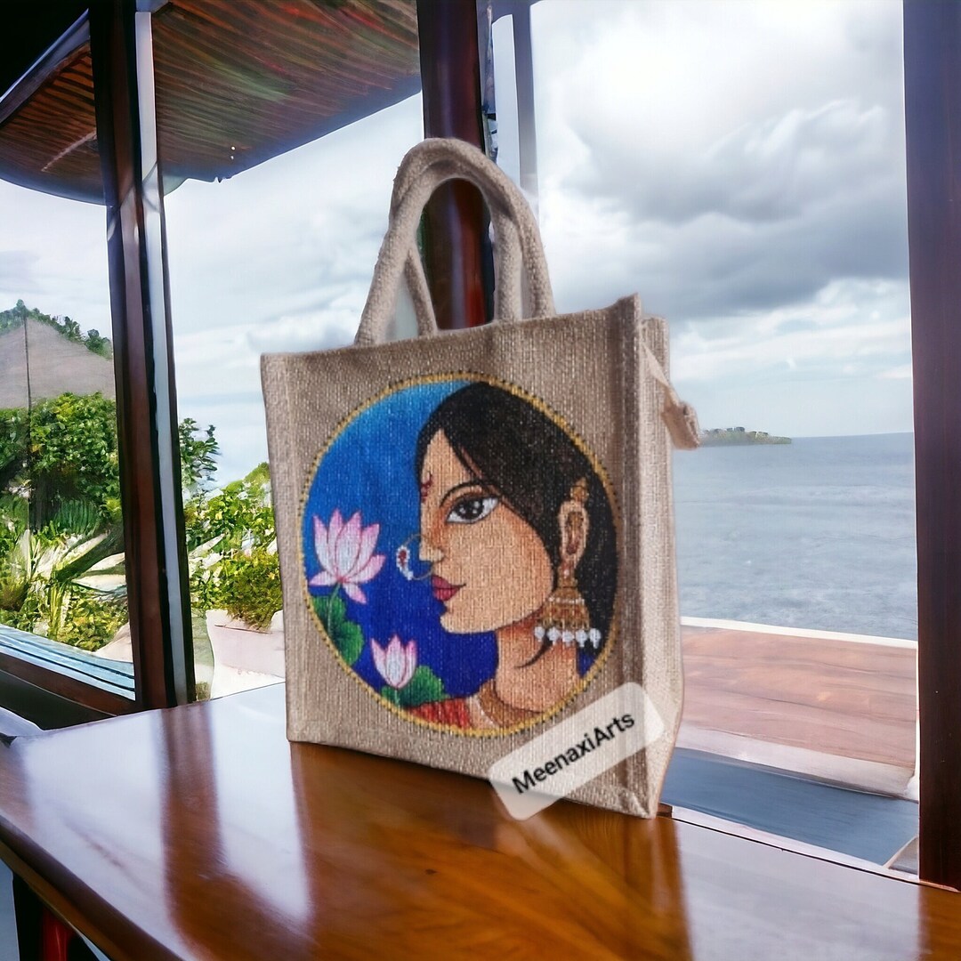Hand-painted Jute Tote Bag: Eco-friendly Indian Art - Etsy