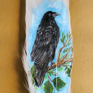 Hand Painted Raven Feather: Unique Bird Art Decor - Etsy