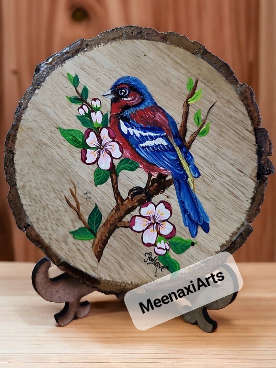 Hand-painted Bird Wood Slice Art: Rustic Tabletop Decor - Etsy