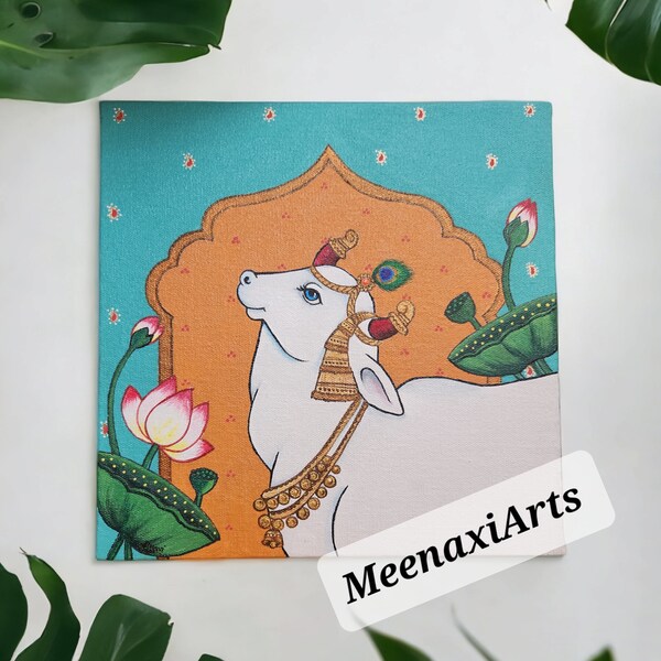 Pichwai Cow Unframed Artwork on Canvas Holy Cow Painting Ready to Hang ...