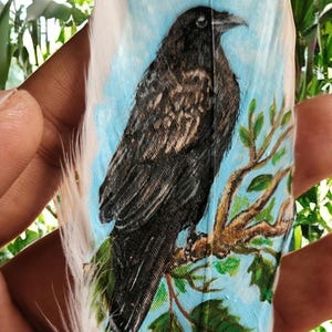 Hand Painted Raven Feather: Unique Bird Art Decor - Etsy