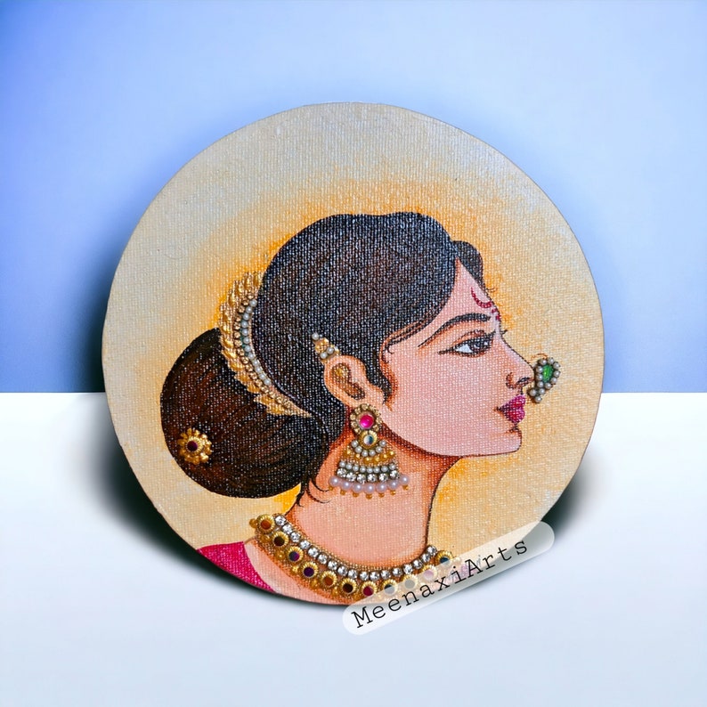 Marathi Lady Acrylic Painting: Indian Culture Art, 6x6 Circle Canvas ...