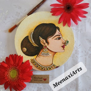 Marathi Lady Acrylic Painting: Indian Culture Art, 6x6 Circle Canvas ...
