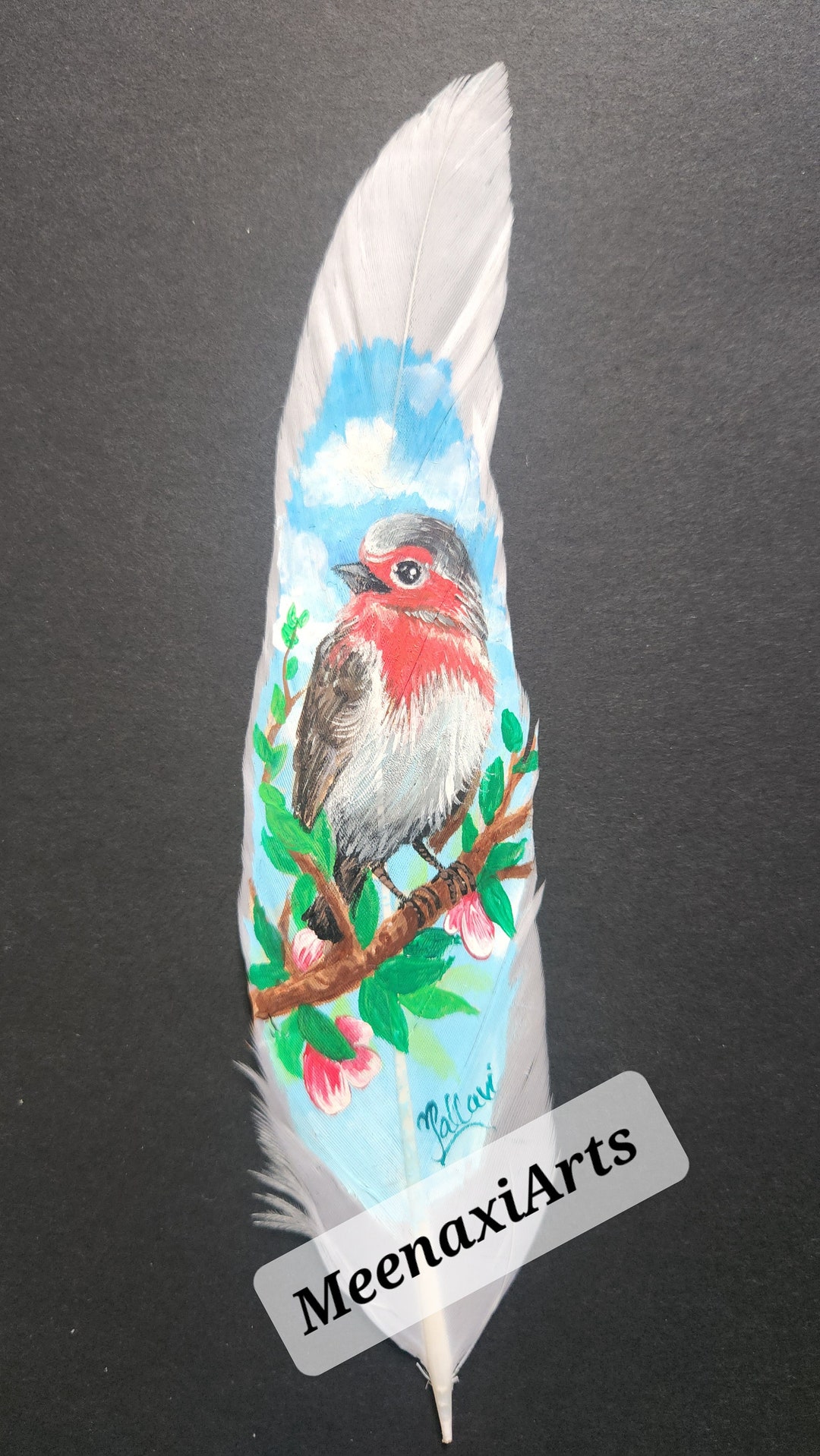 Painted Feather Robin Hand Painted Bird Feather Artwork Gift for Her ...
