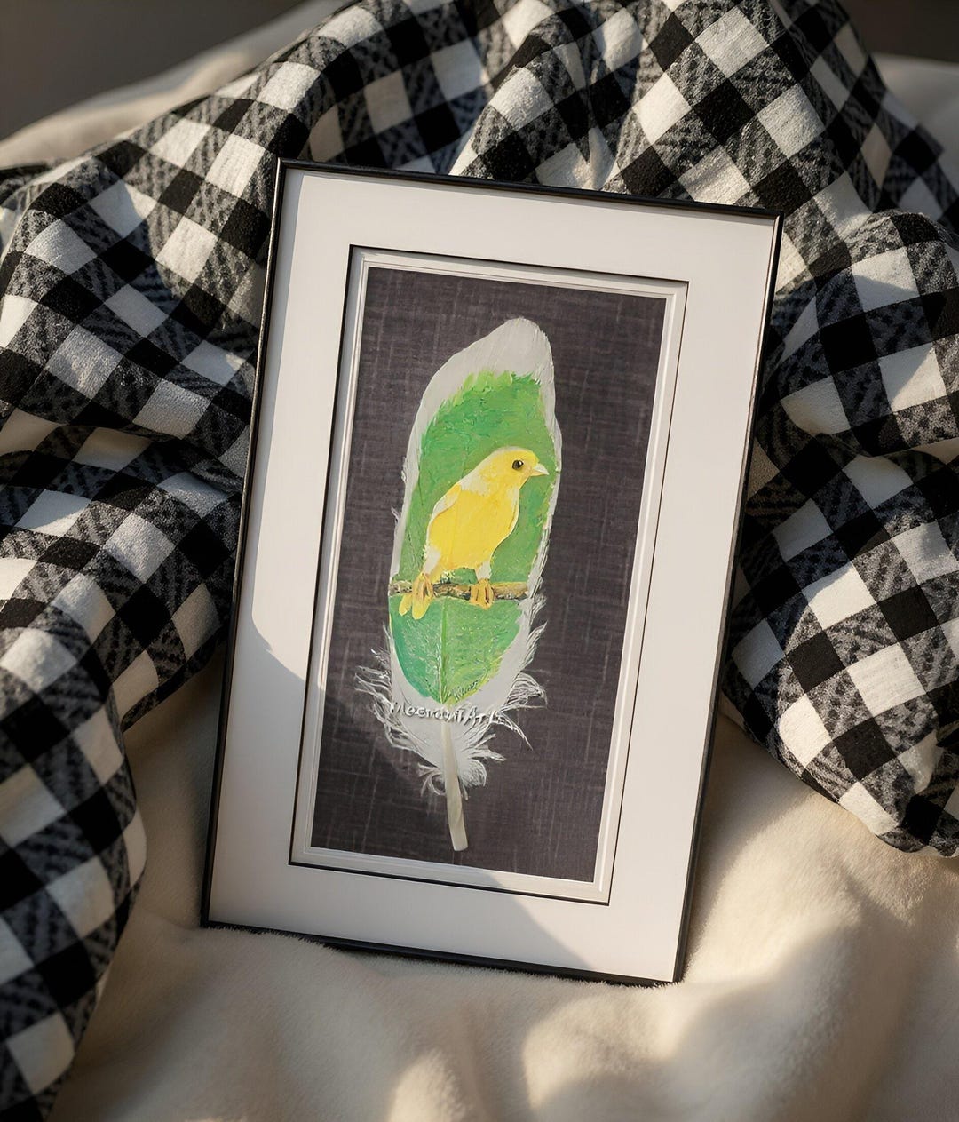 Hand-painted Canary Bird Feather Art: Unique Home Decor - Etsy