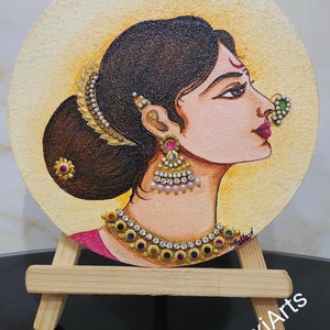 Marathi Lady Acrylic Painting: Indian Culture Art, 6x6 Circle Canvas ...