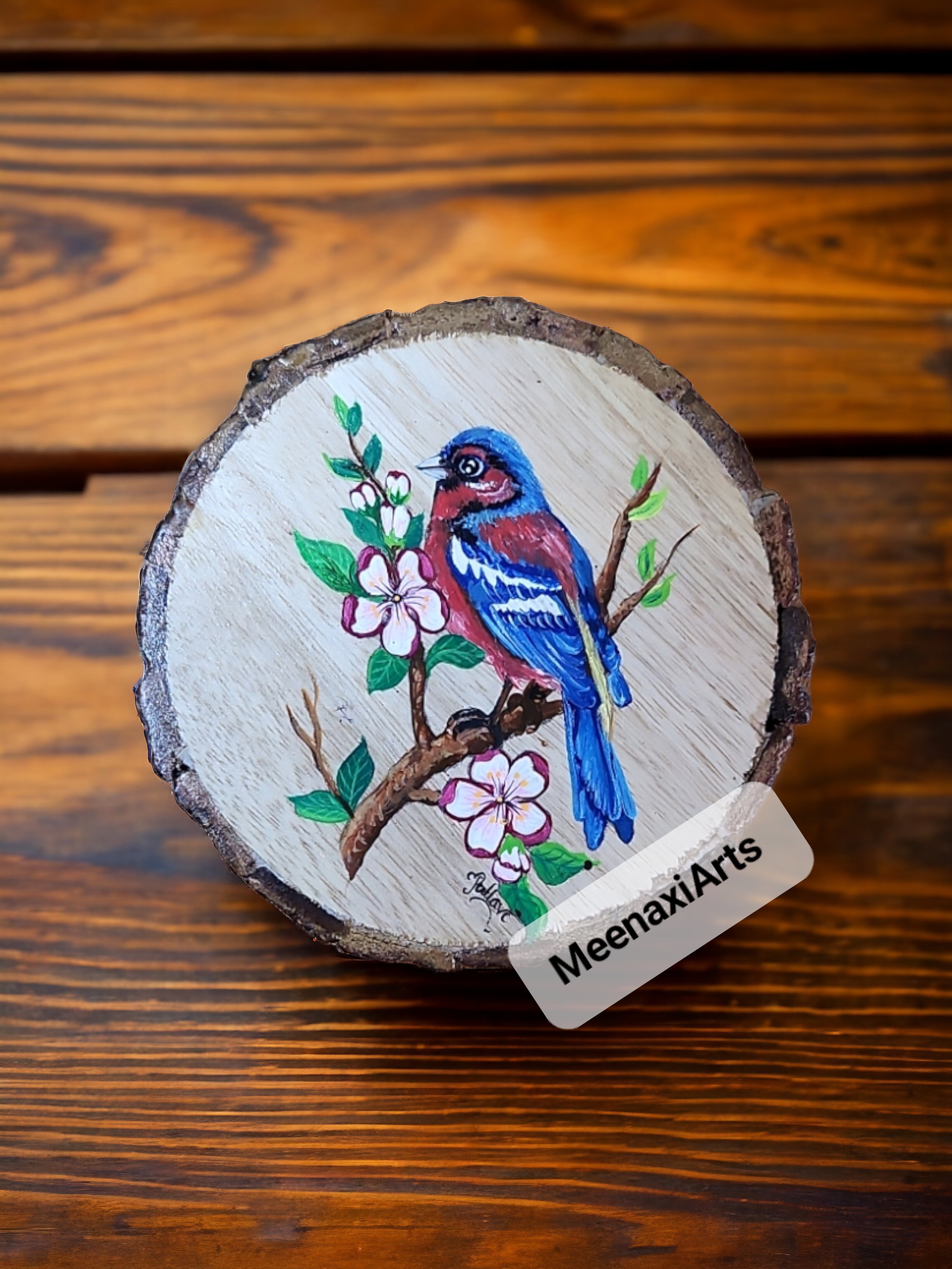 Hand-painted Bird Wood Slice Art: Rustic Tabletop Decor - Etsy