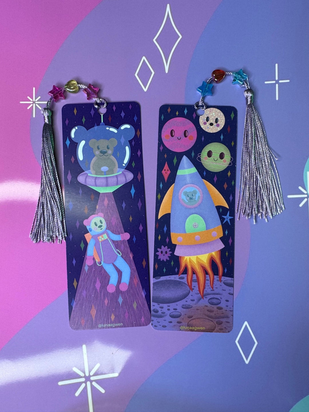 Teddy Bear Space Themed Bookmarks Available With or Without Tassle ...