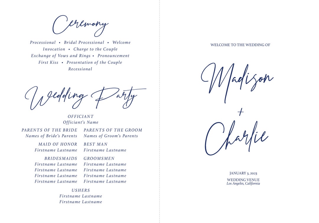 Classic Wedding Program [digital Download] (fast Editing) - Etsy