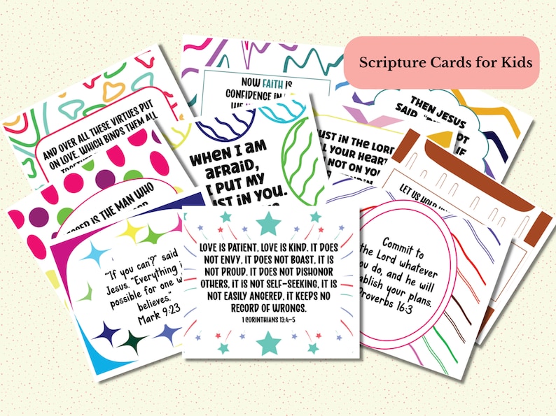Scripture Cards for Kids : Bible Verse Memory Cards, Lunch Box Notes ...