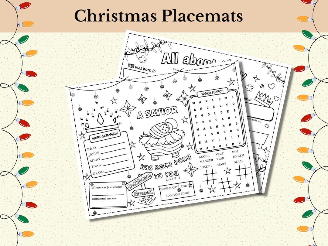 Christmas Nativity Coloring and Activity Placemat / Sheets With ...