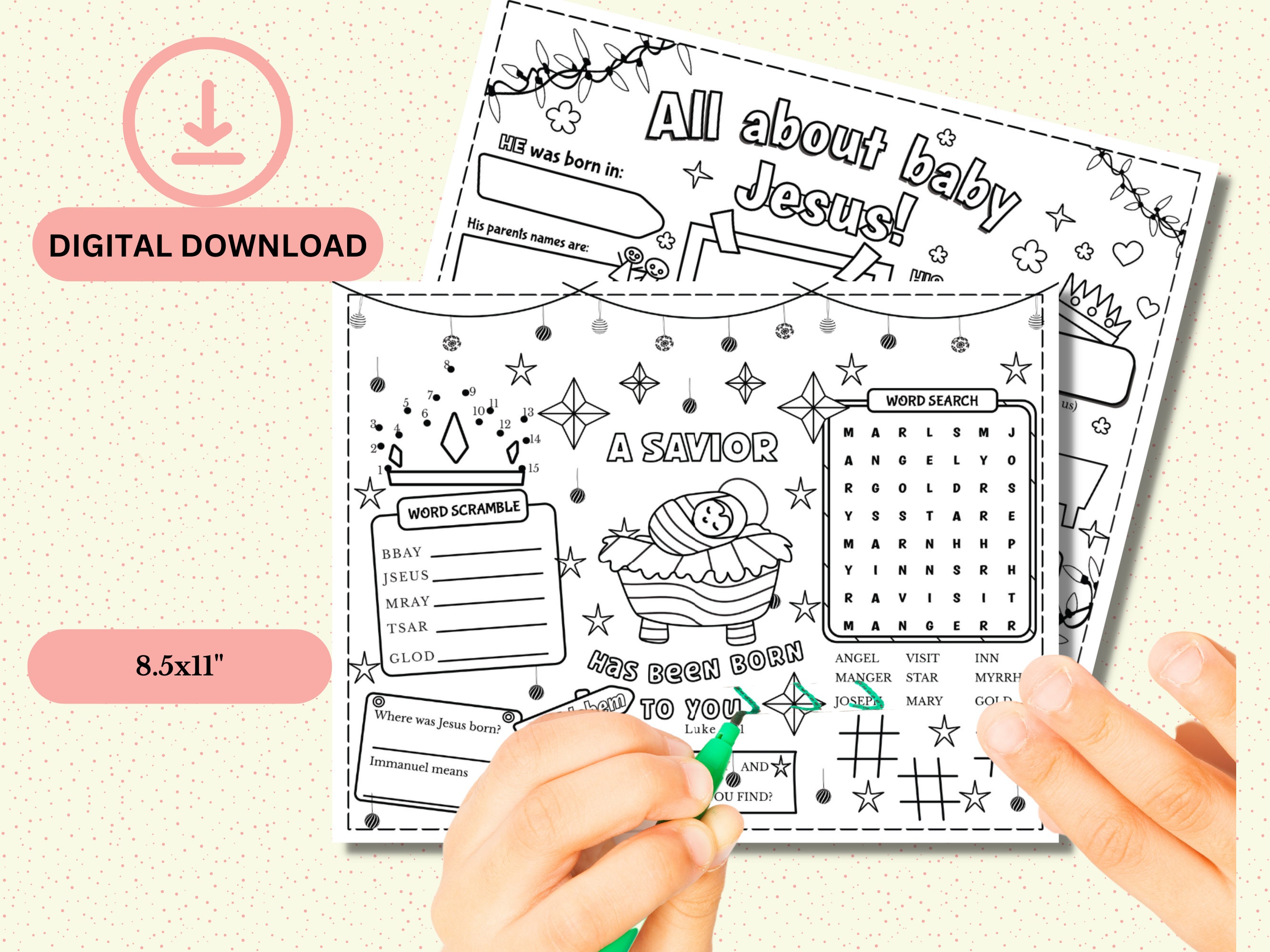 Christmas Nativity Coloring and Activity Placemat / Sheets With ...