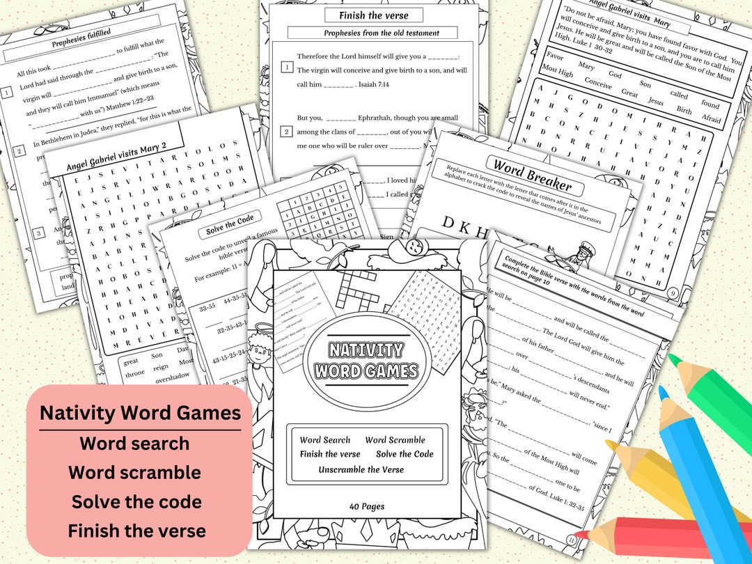 Nativity Word Games; Christmas Activities for Kids Includes Word Search ...