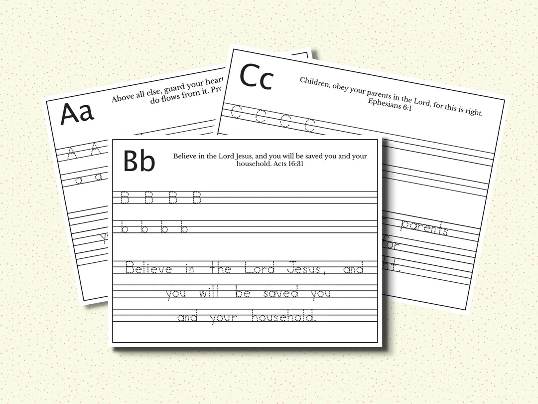 ABC Bible Verse Scripture Copy Work Tracing Worksheet for Kids ...