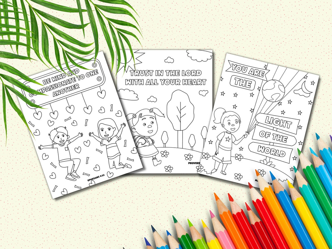 6 Bible Verse Coloring Pages for Kids, Printable Sunday School ...