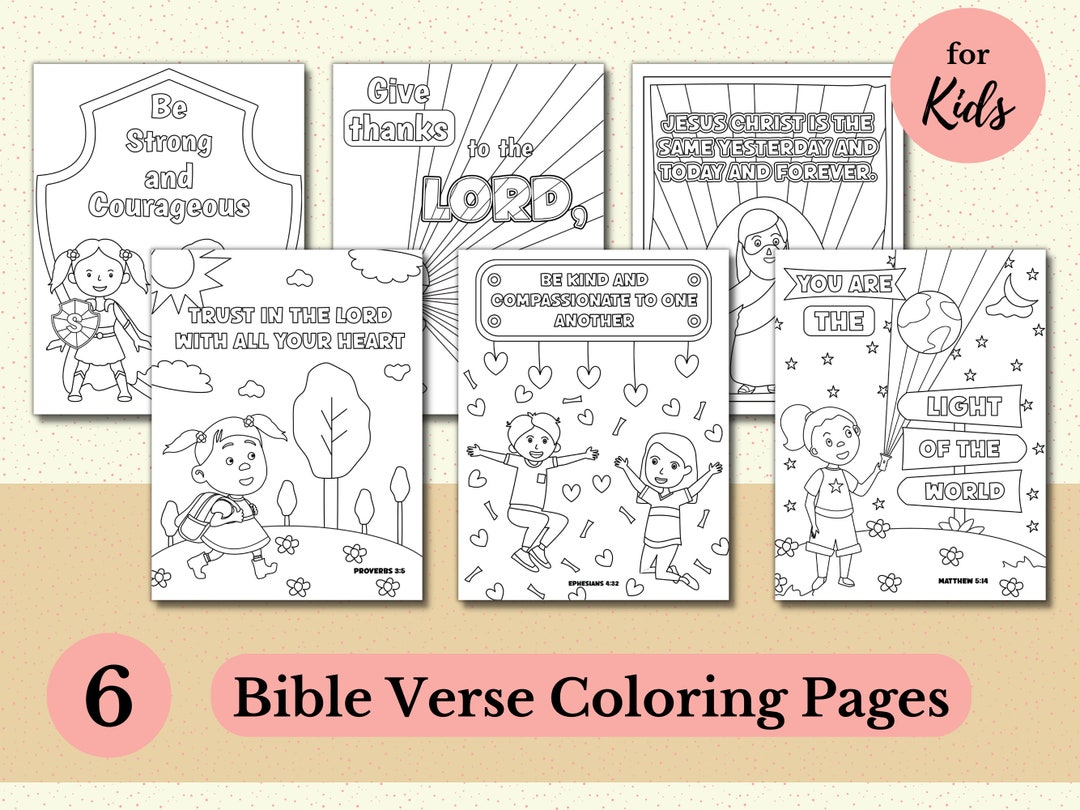 6 Bible Verse Coloring Pages for Kids, Printable Sunday School ...