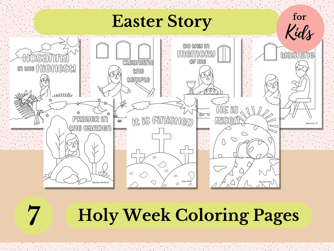 Holy Week Easter Story Coloring Pages for Kids, Printable Bible ...