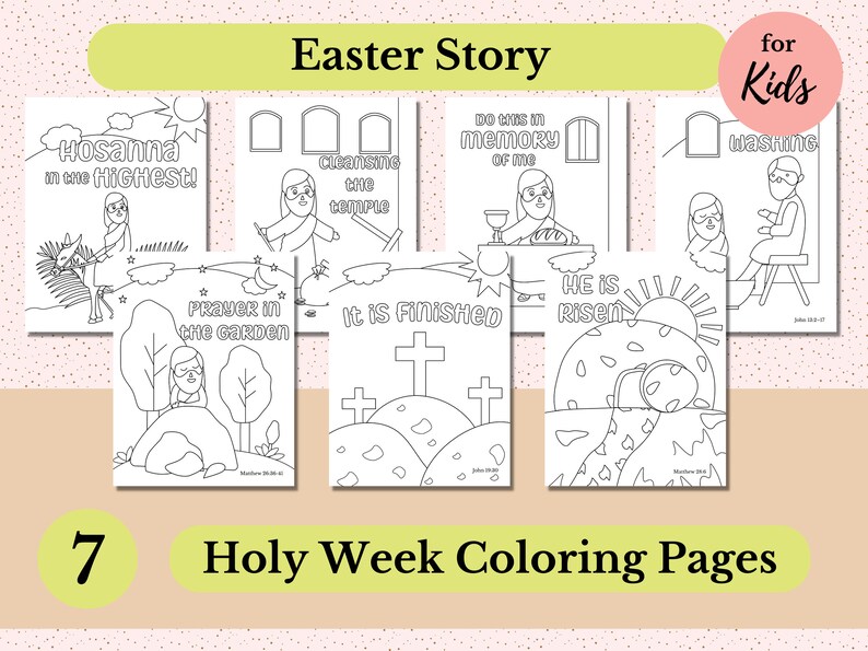 Holy Week Easter Story Coloring Pages for Kids, Printable Bible ...