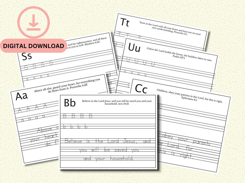 ABC Bible Verse Scripture Copy Work Tracing Worksheet for Kids ...