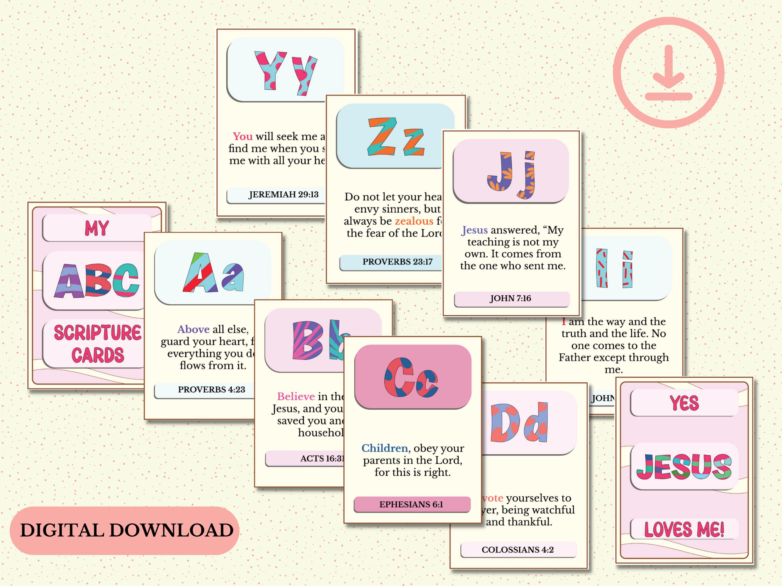 ABC Scripture Cards; Bible Verse Alphabet Memorization Flashcards for ...