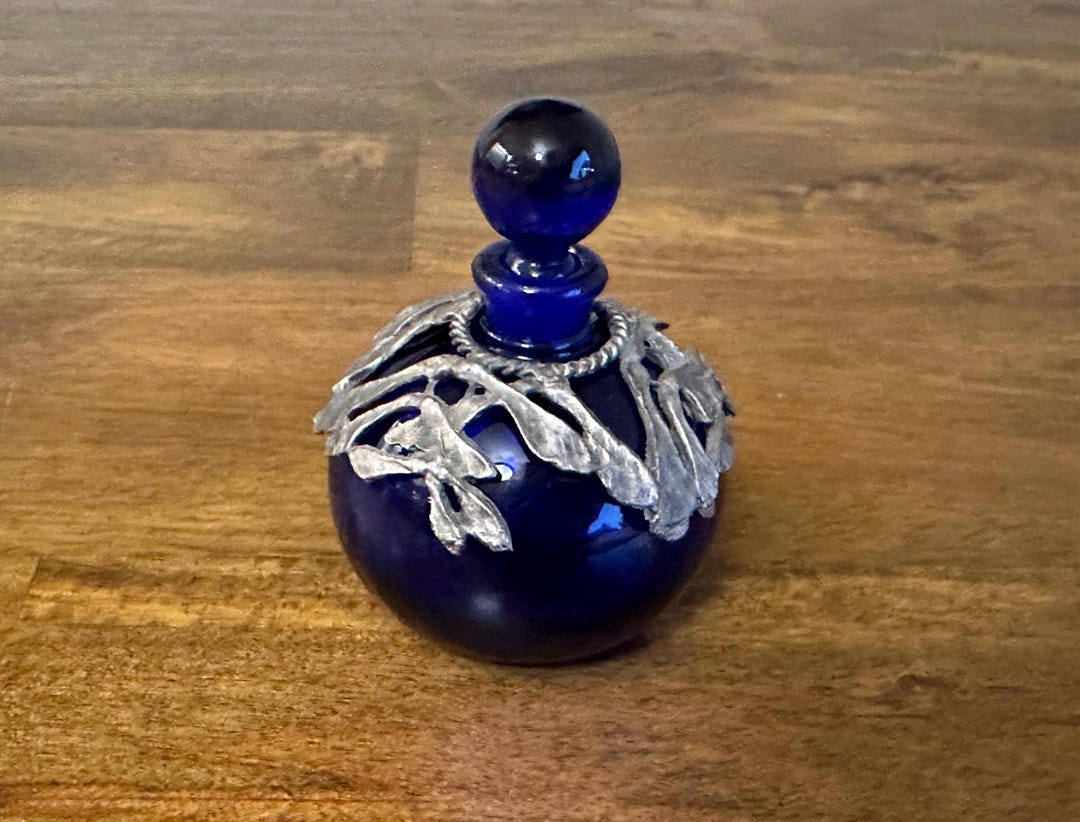 Vintage Colbalt Blue Perfume Bottle With Ornate Silver Filigree Trim - Etsy