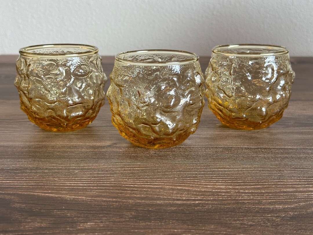 Anchor Hocking Lido Milano Honey Gold Roly Poly Glasses Set Of 3 Etsy