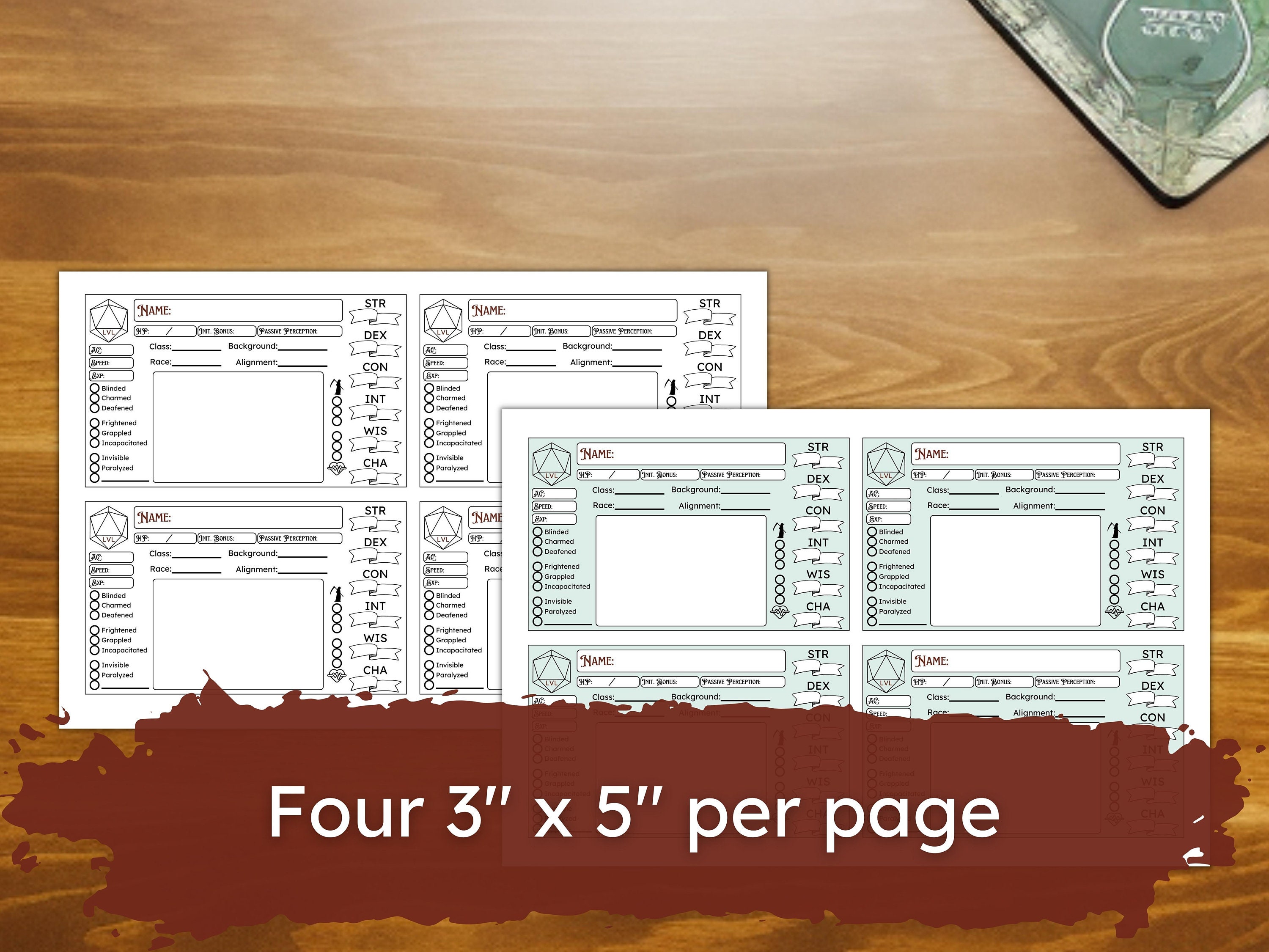 Simple Dnd Player Card Sheet Tracker for Player Character or DM ...