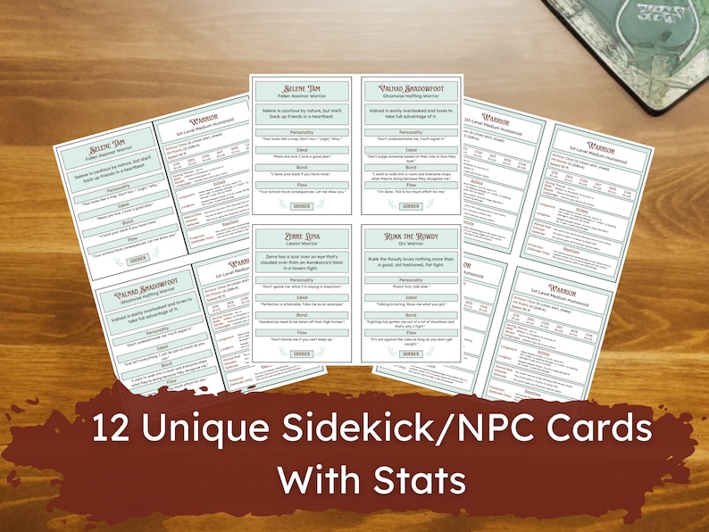 Sidekick Cards for Dnd 5e Roleplaying Game - Simple and Clear Design ...