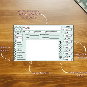 Simple Dnd Player Card Sheet Tracker for Player Character or DM ...