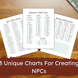 D&D Dm Npc Bundle - Dnd Roll Charts - Cards for Npcs Monsters and ...