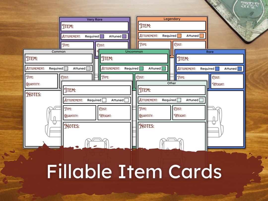 Dnd Item Cards - Dungeons and Dragons Fillable Printable PDF - Player ...