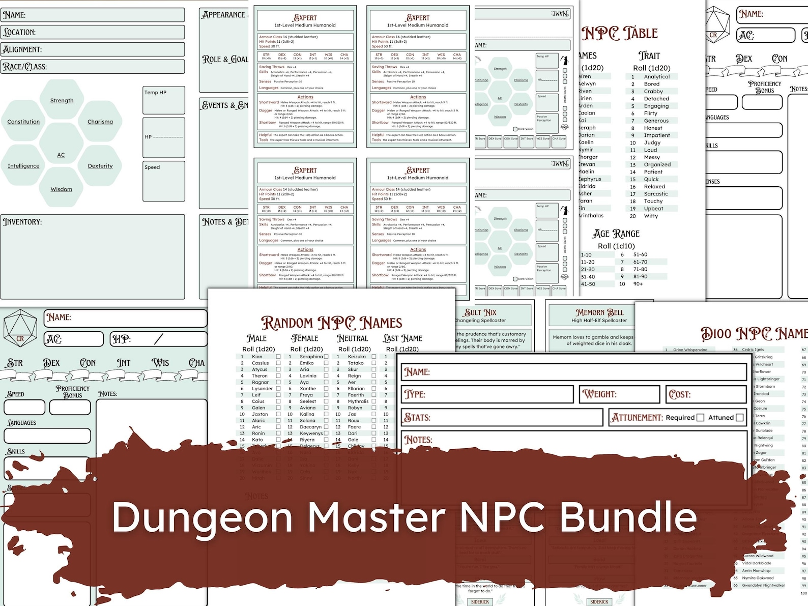 D&D Dm Npc Bundle - Dnd Roll Charts - Cards for Npcs Monsters and ...