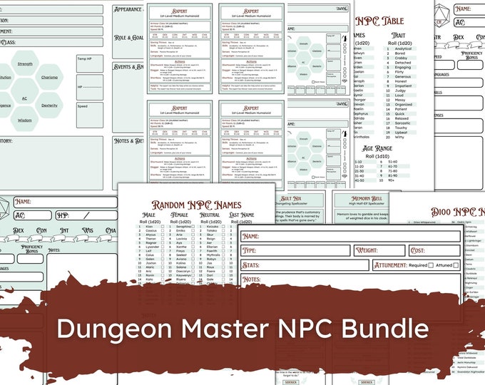 Fillable NPC Cards for D&D DM / Dungeon Master Tools NPC Stats Sheet ...
