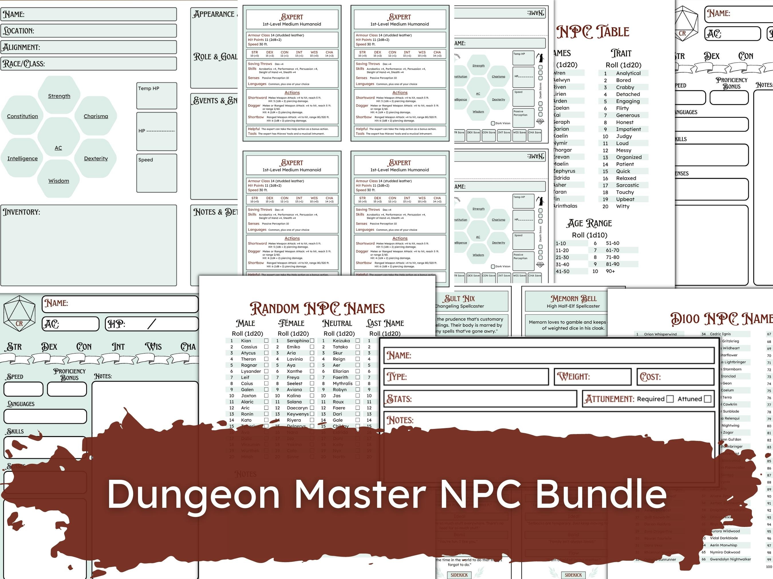 D&D Dm Npc Bundle - Dnd Roll Charts - Cards for Npcs Monsters and ...