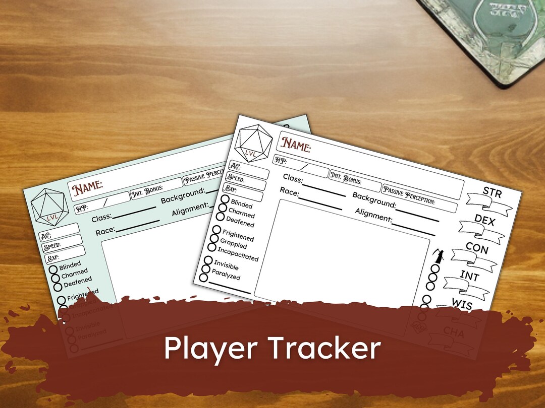 Simple Dnd Player Card Sheet Tracker for Player Character or DM ...