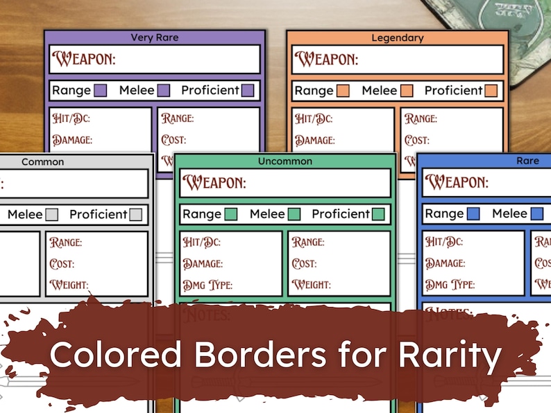 Dnd Weapon Cards - Dungeons and Dragons Fillable Printable PDF - Player ...