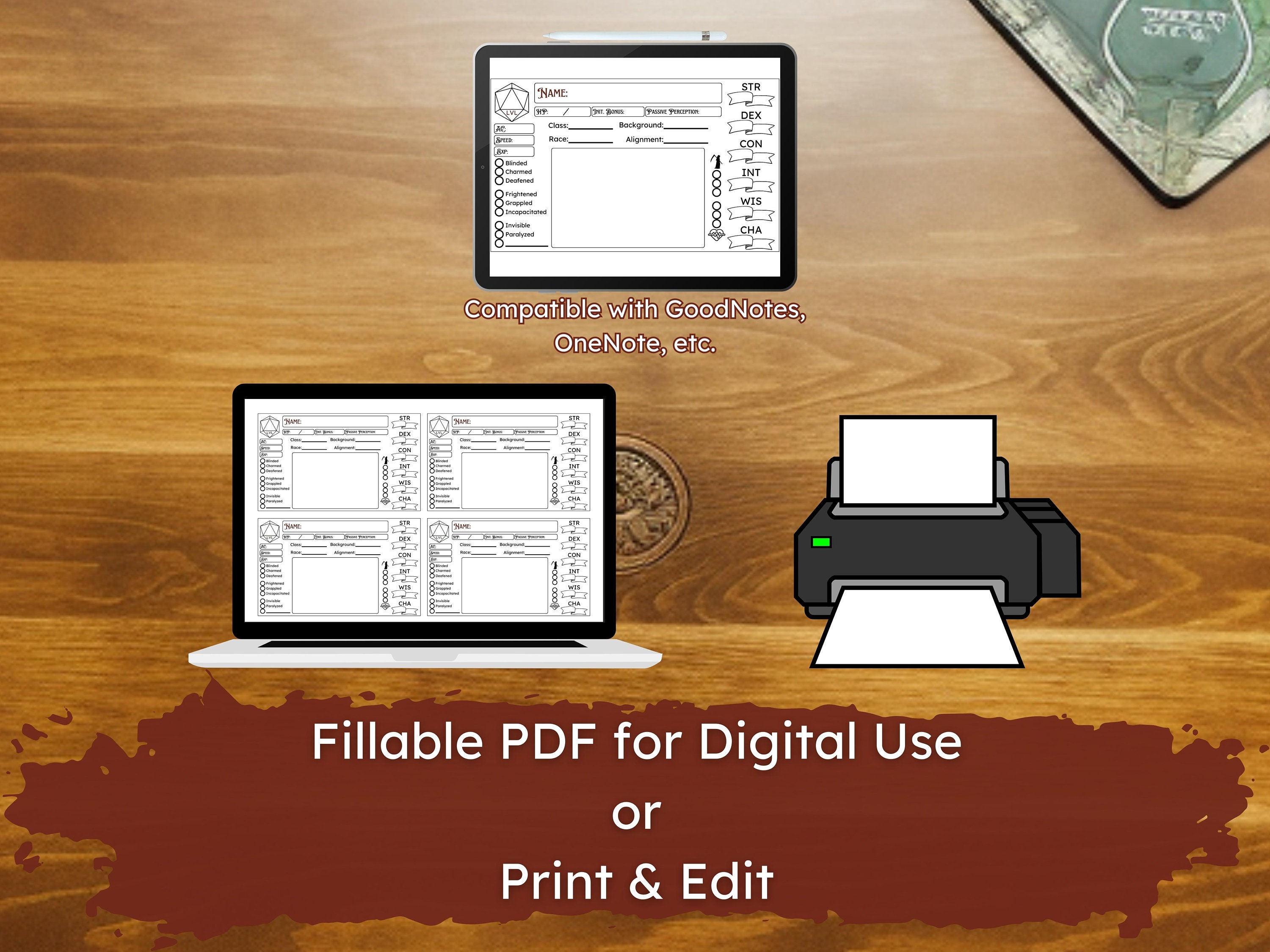 Simple Dnd Player Card Sheet Tracker for Player Character or DM ...