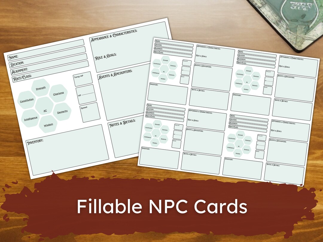 Simple D&D NPC Cards/sheet - Dm/dungeon Master Tools - Fillable and ...