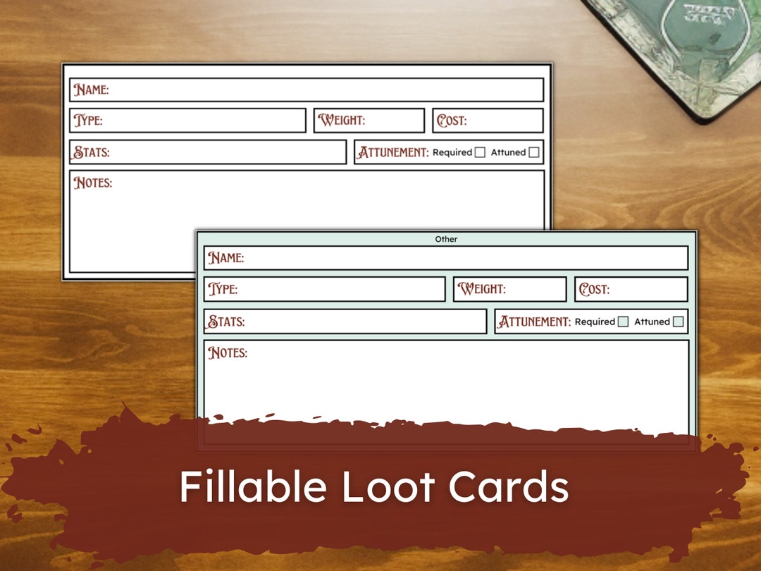 Fillable DND Loot Cards - Dungeons & Dragons Digital Download for Dms ...