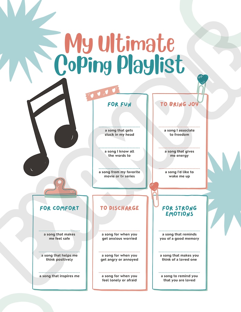 Ultimate Coping Playlist Worksheet for Kids and Adults - Etsy