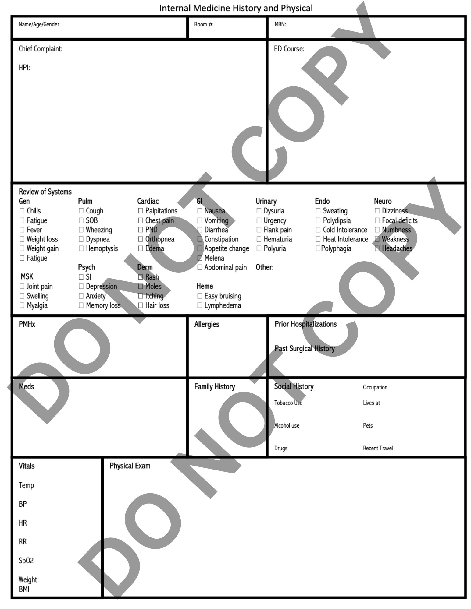 Internal Medicine H&P Clinical Template for Medical/np/pa Students ...