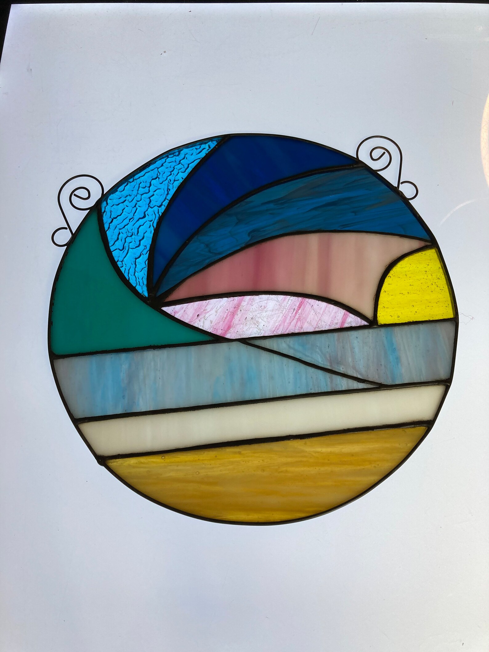 Stained Glass Sunset Beach Wave Surfs up Art Deco Suncatcher Usa ...